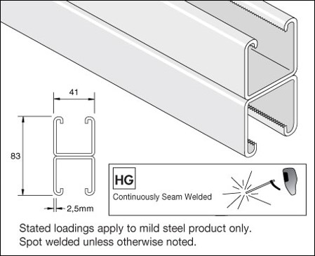 Unistrut Deep Plain Back to Back Channel 83 x 41mm - Cable Services