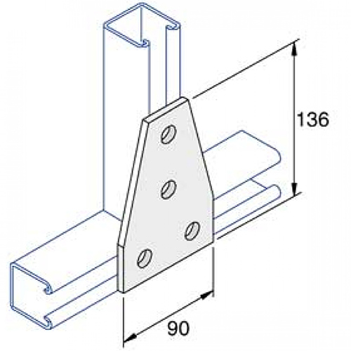 Unistrut P1358 4-Hole, Shaped 'T' Flat Plate Fittings - Cable Services