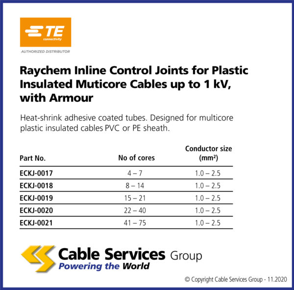 TE Connectivity Inline Control Joints for Plastic Insulated Muticore ...