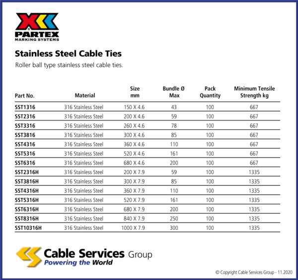 Partex Stainless Steel Cable Ties - Cable Services
