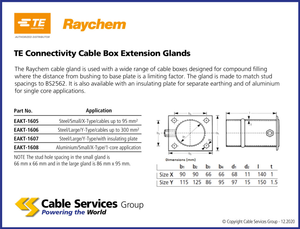 TE Connectivity Cable Box Extension Glands - Cable Services