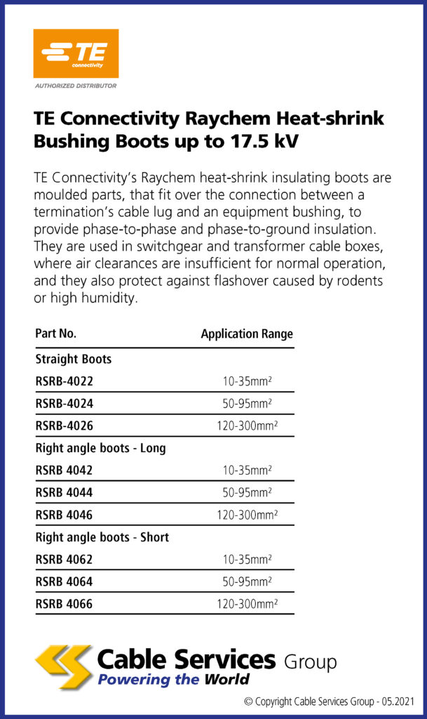 TE Connectivity Raychem Heat-shrink Bushing Boots up to 17.5 kV - Cable ...