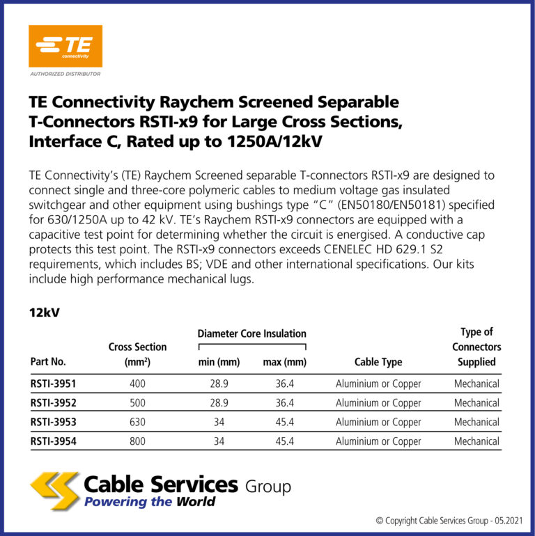 TE Connectivity Raychem Screened Separable T-Connectors RSTI-x9 for ...