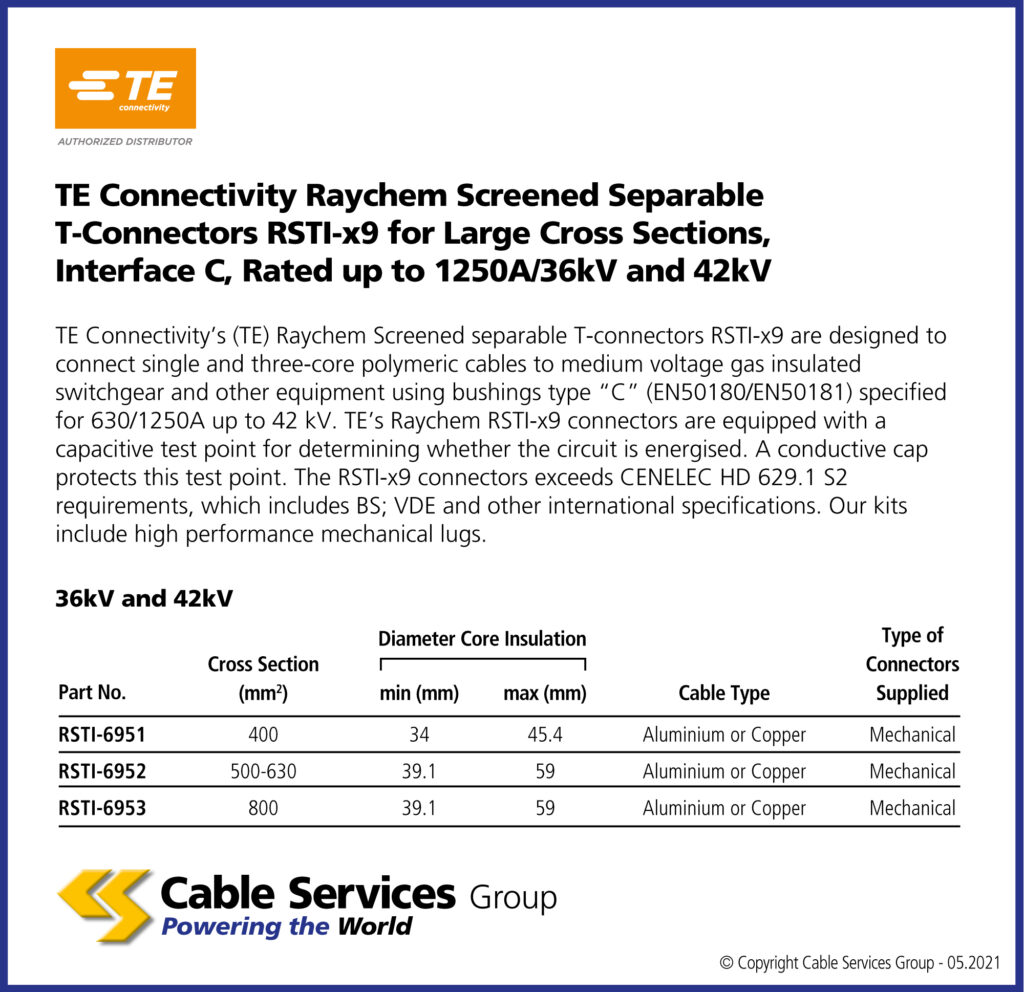 TE Connectivity Raychem Screened Separable T-Connectors RSTI-x9 for ...