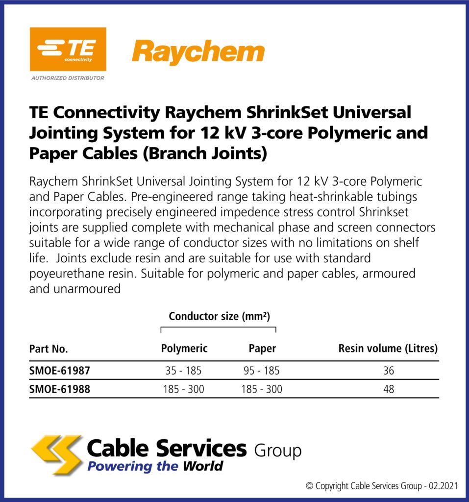 TE Connectivity Raychem ShrinkSet Universal Jointing System for 12 kV 3 ...