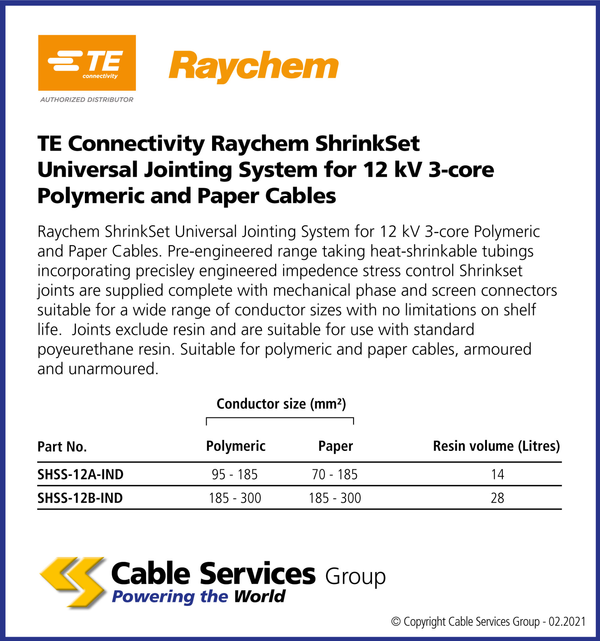 TE Connectivity Raychem ShrinkSet Universal Jointing System for 12 kV 3 ...