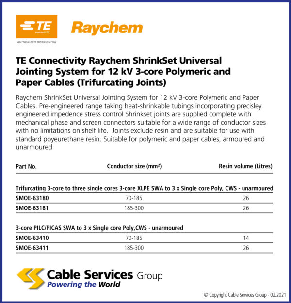 TE Connectivity Raychem ShrinkSet Universal Jointing System for 12 kV 3 ...