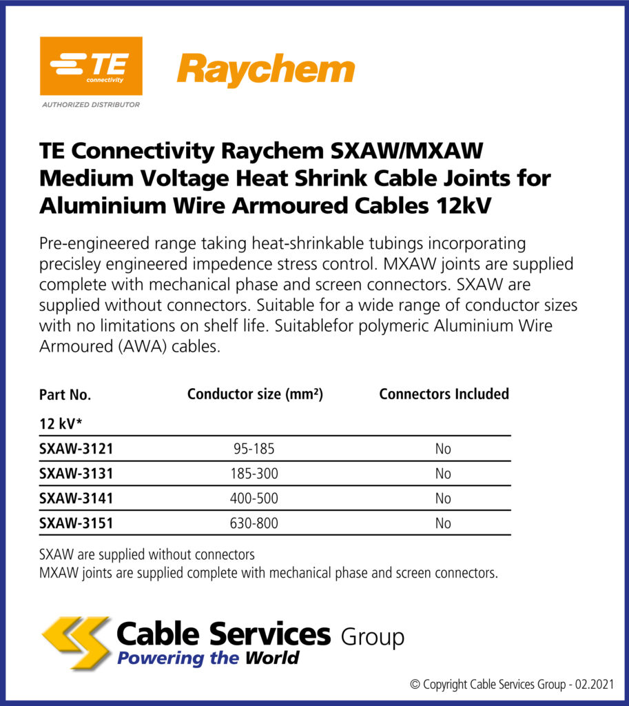 TE Connectivity Raychem SXAW/MXAW medium voltage heat shrink cable joints for aluminium wire ...