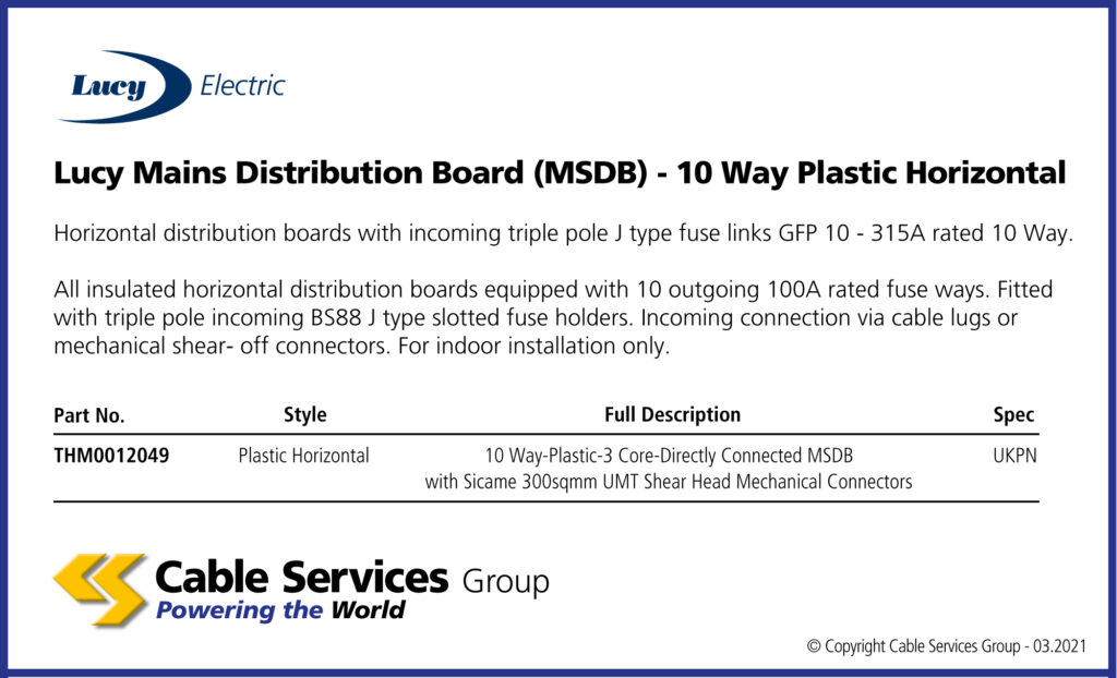 Lucy Mains Distribution Board (MSDB) - 10 Way Plastic Horizontal ...
