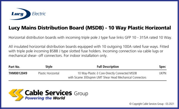 Lucy Mains Distribution Board (MSDB) - 10 Way Plastic Horizontal ...