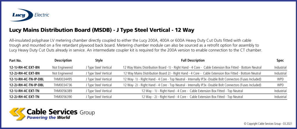 Lucy Mains Distribution Board (MSDB) - J Type Steel Vertical - 12 Way ...