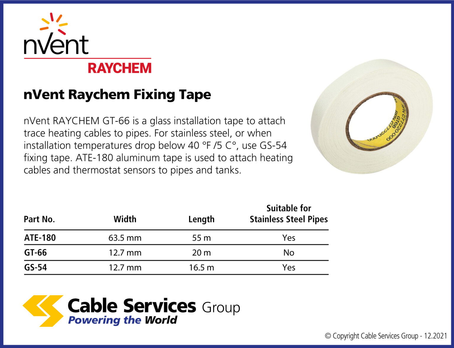 nVent Raychem Fixing Tape - Cable Services