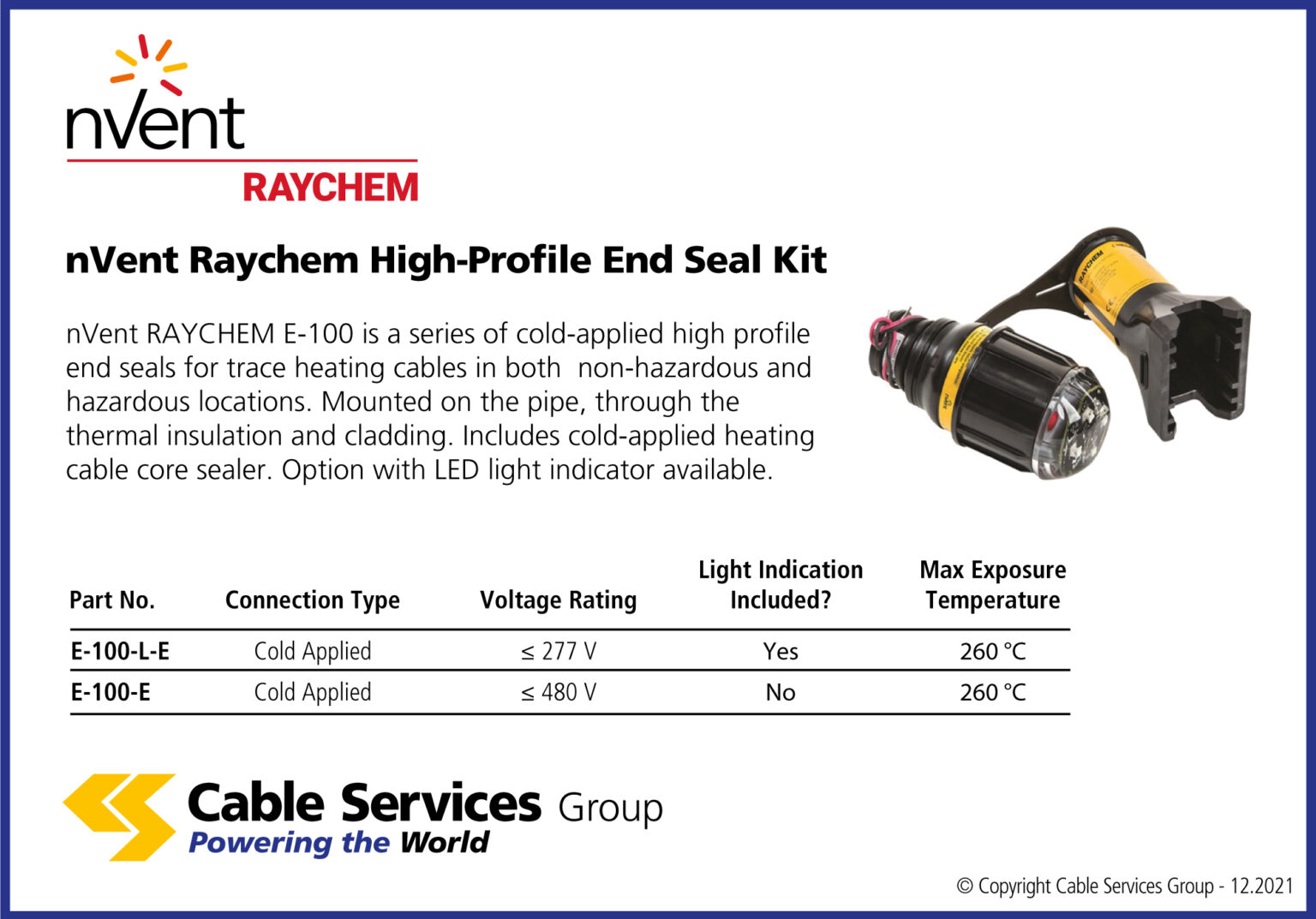 nVent Raychem High-Profile End Seal Kit - Cable Services