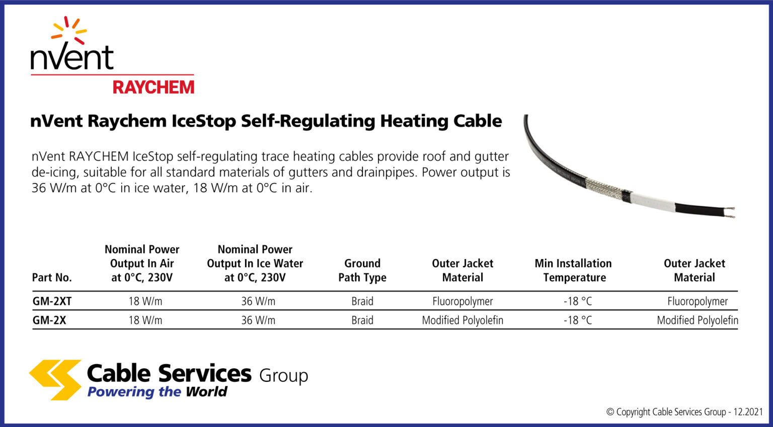 nVent Raychem IceStop Self-Regulating Heating Cable - Cable Services