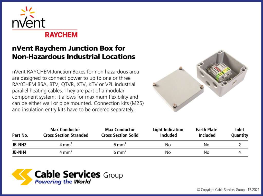 nVent Raychem Junction Box for Non-Hazardous Industrial Locations ...