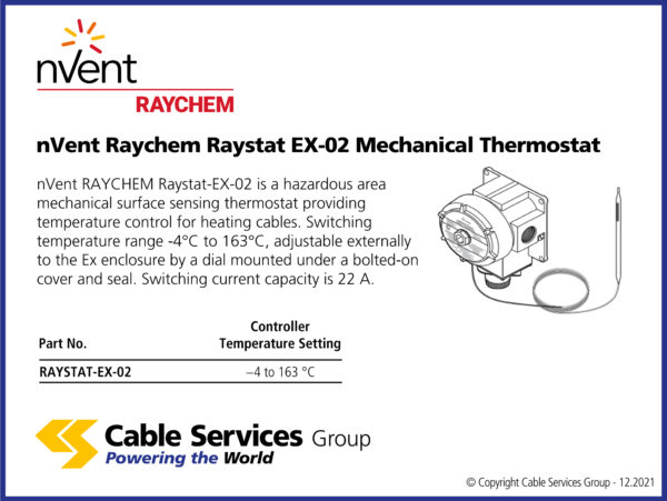 nVent Raychem Raystat EX-02 Mechanical Thermostat - Cable Services