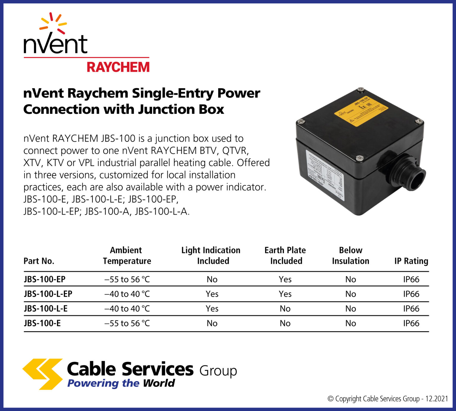 nVent Raychem Single-Entry Power Connection with Junction Box - Cable ...