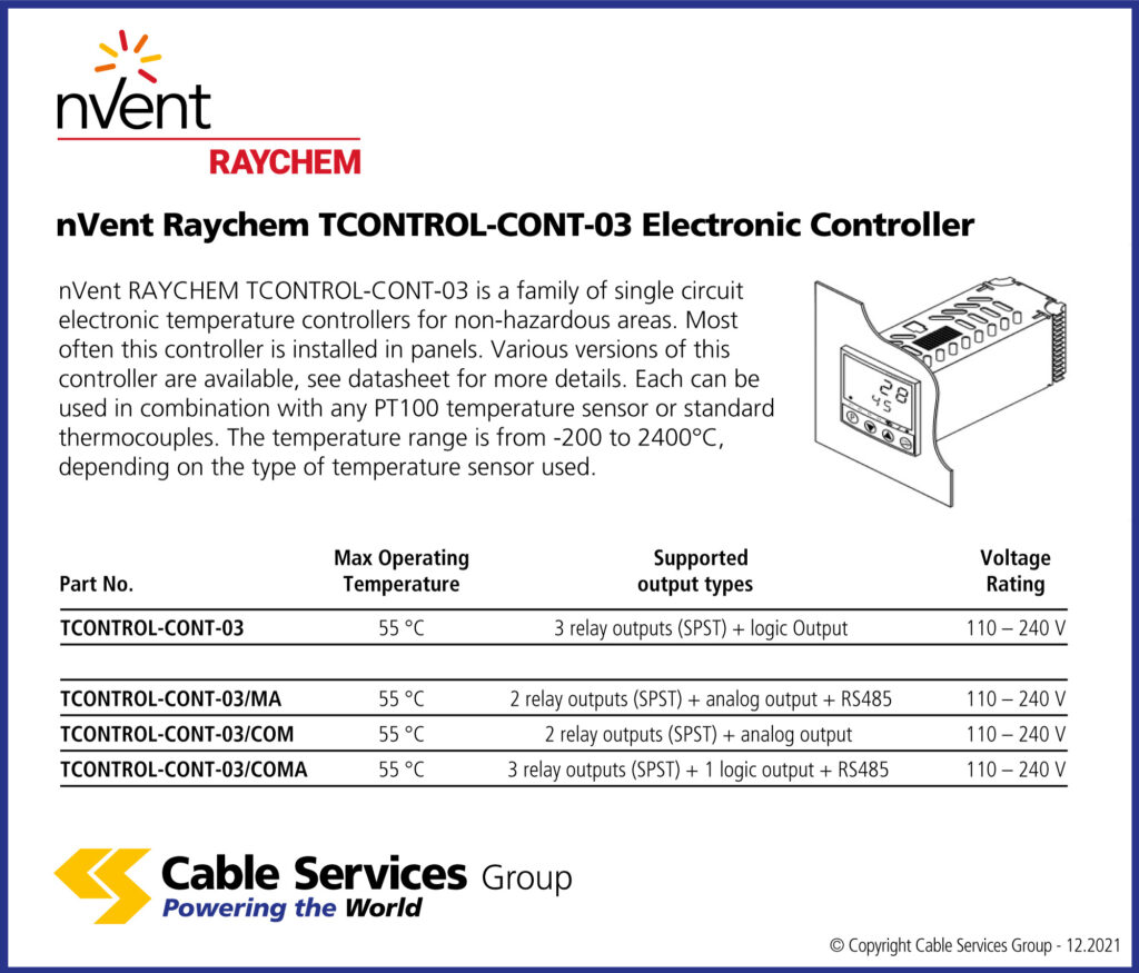 nVent Raychem TCONTROL-CONT-03 Electronic Controller - Cable Services