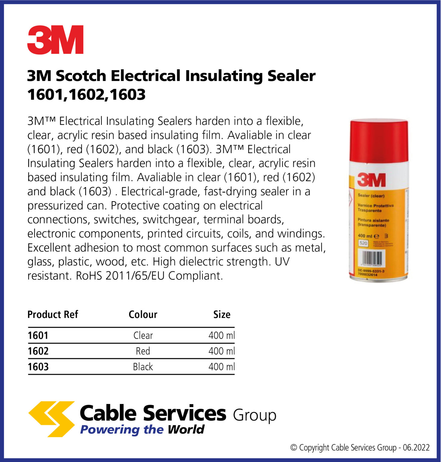3M Scotch Electrical Insulating Sealer 1601,1602,1603 - Cable Services