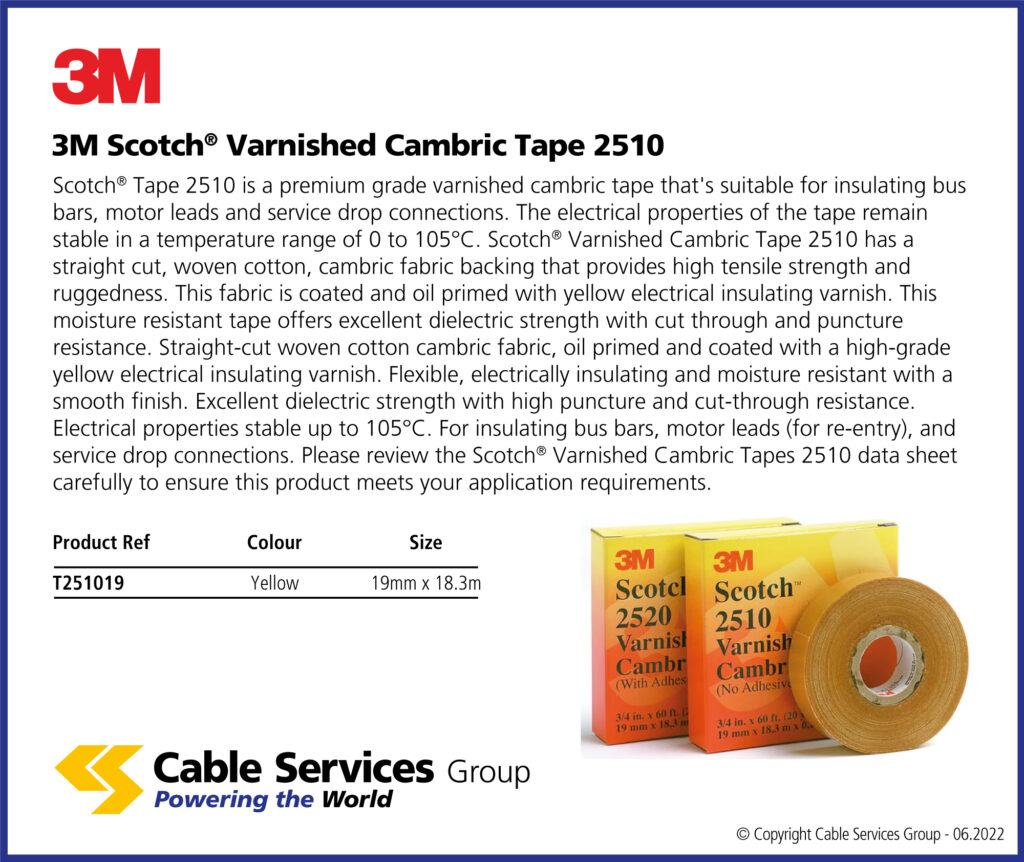 3M Scotch Varnished Cambric Tape 2510 - Cable Services