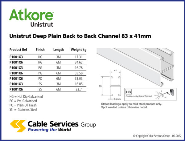 Unistrut Deep Plain Back to Back Channel 83 x 41mm - Cable Services