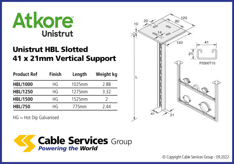 Unistrut HBL Slotted 41 x 21mm Vertical Support - Cable Services