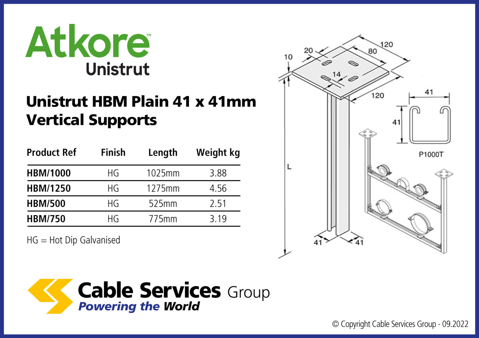 Unistrut HBM Plain 41 x 41mm Vertical Supports - Cable Services