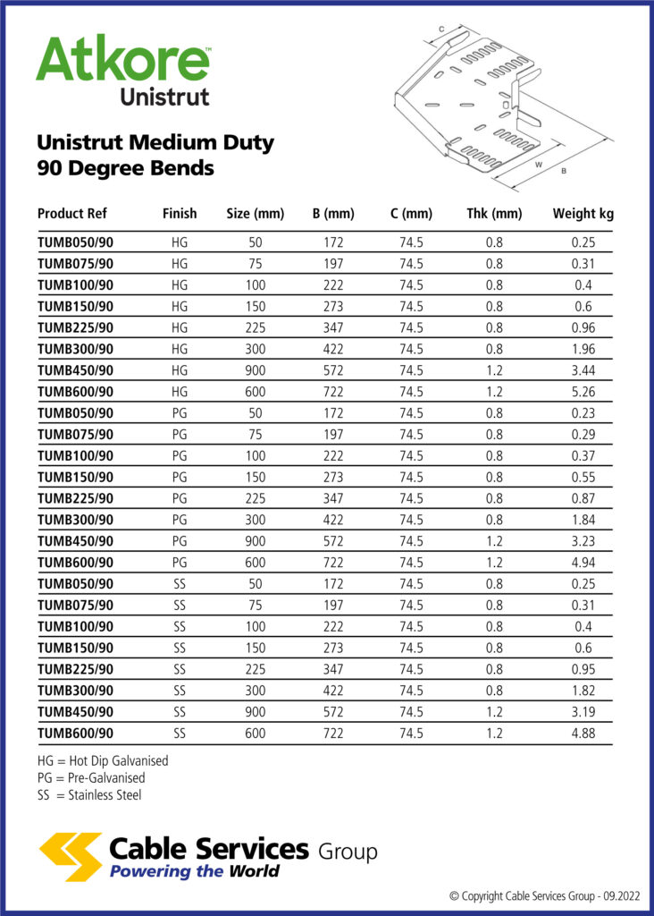Unistrut Medium Duty 90 Degree Bends - Cable Services