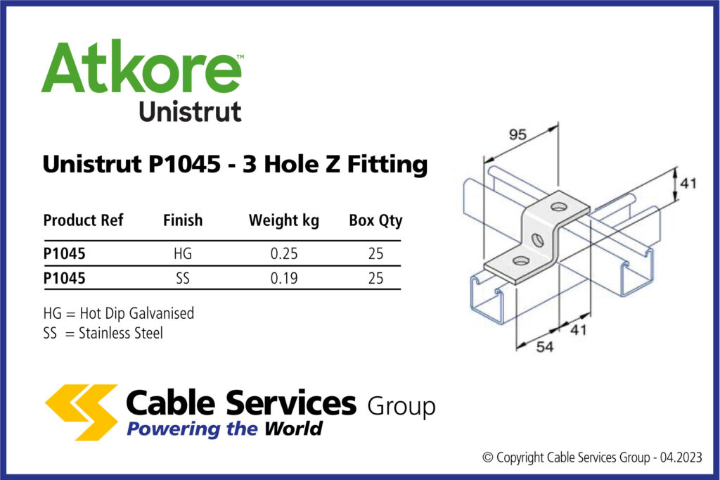 Unistrut P1045 - 3 Hole Z Fitting - Cable Services