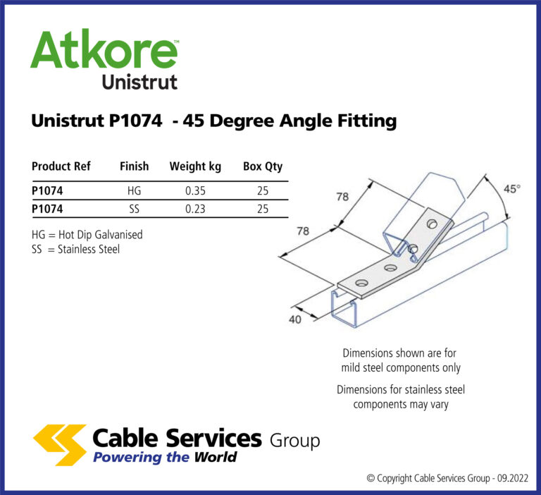 Unistrut P1074 - 45 Degree Angle Fitting - Cable Services