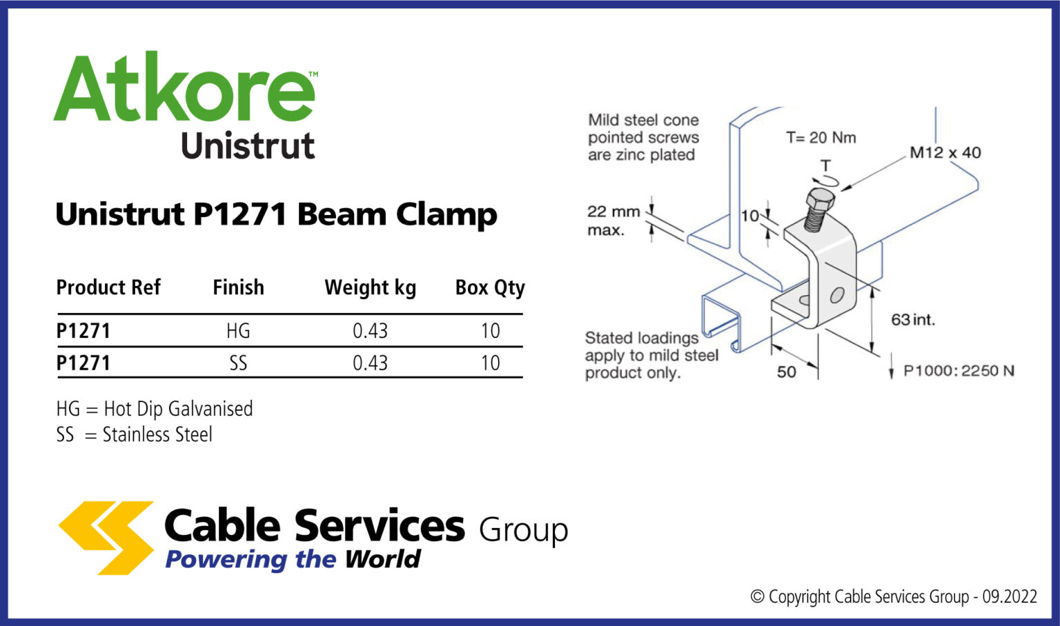 Unistrut P1271 Beam Clamp - Cable Services