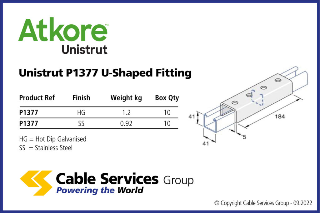 Unistrut P1377 U-Shaped Fitting - Cable Services
