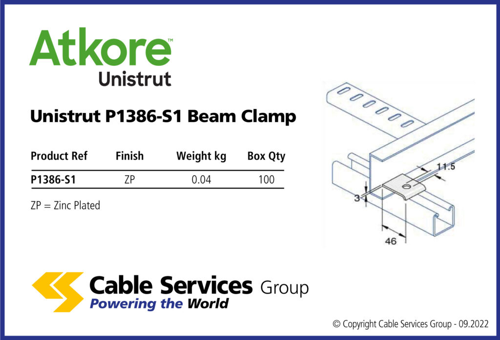 Unistrut P1386-S1 Beam Clamp - Cable Services