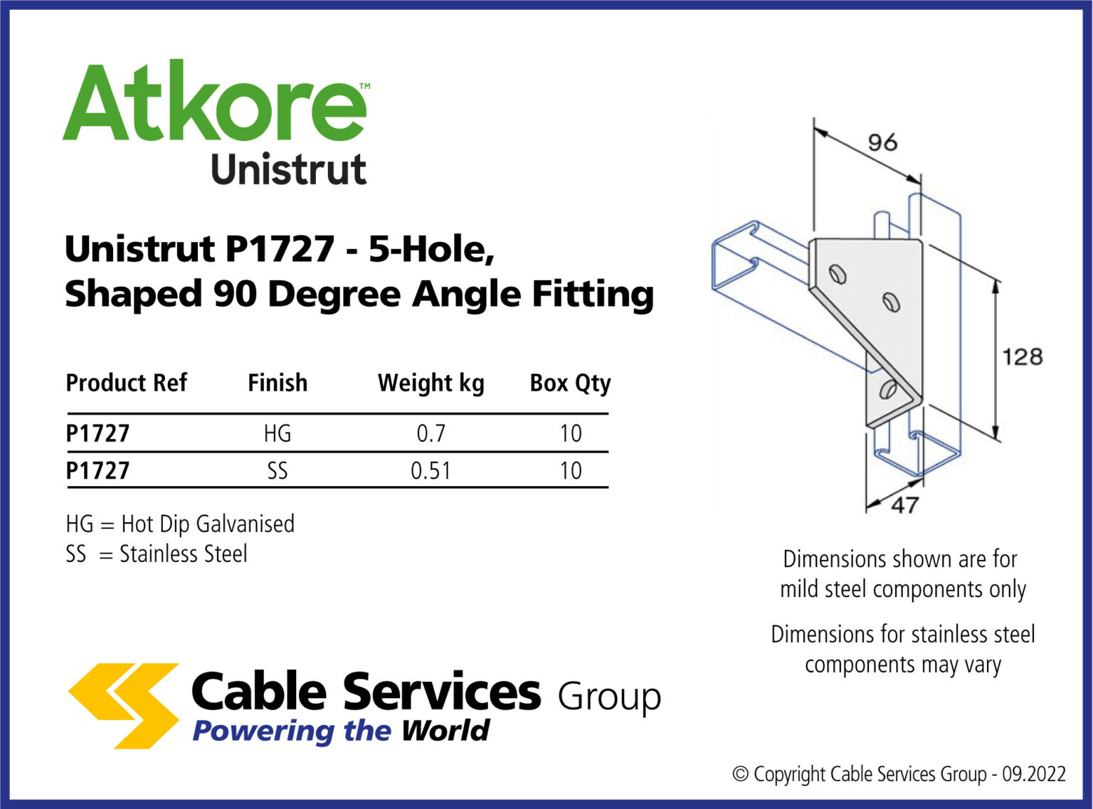 Unistrut P1727 - 5-Hole, Shaped 90 Degree Angle Fitting - Cable Services