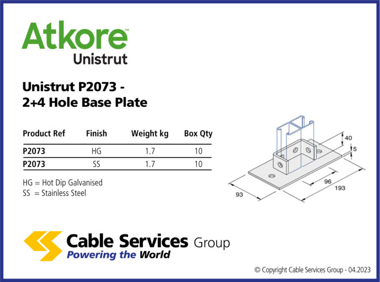 Unistrut P2073 - 2+4 Hole Base Plate - Cable Services