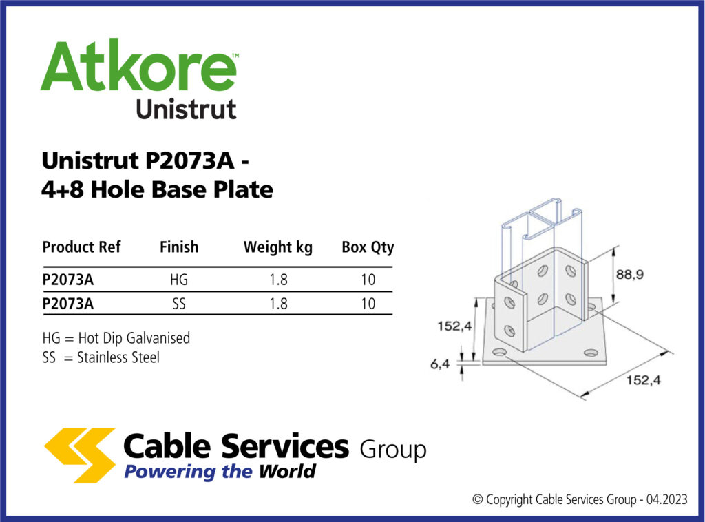 Unistrut P2073A - 4+8 Hole Base Plate - Cable Services