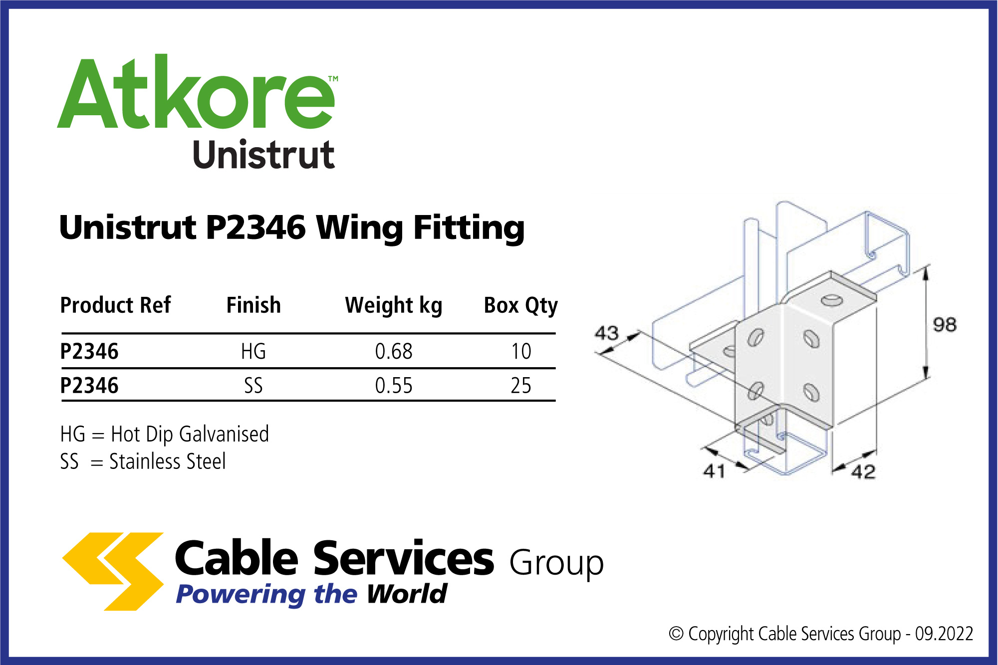 Unistrut P2346 Wing Fitting - Cable Services