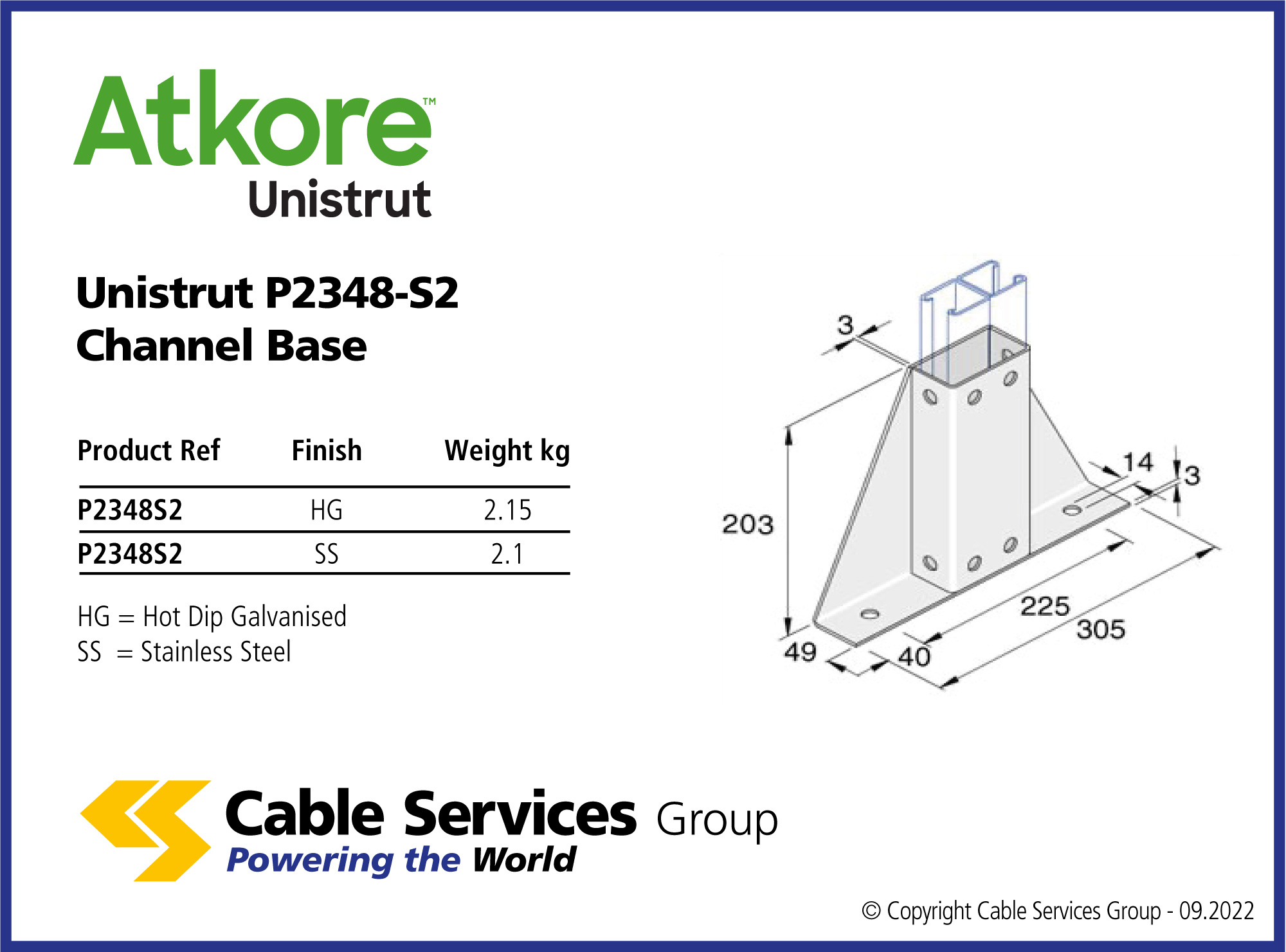 Unistrut P2348-S2 Channel Base - Cable Services