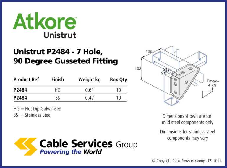 Unistrut P2484 - 7 Hole, 90 Degree Gusseted Fitting - Cable Services