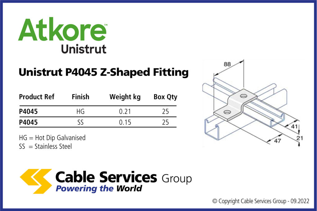 Unistrut P4045 - 2 Hole Z Fitting - Cable Services