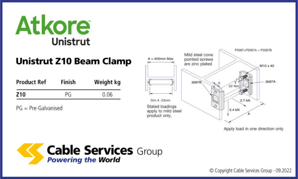 Unistrut Z10 Beam Clamp - Cable Services