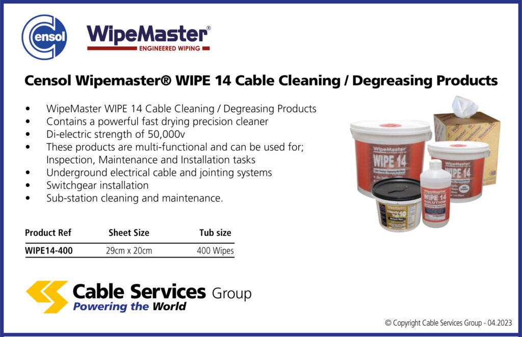 Censol Wipemaster® WIPE 14 Cable Cleaning / Degreasing Products - Cable ...
