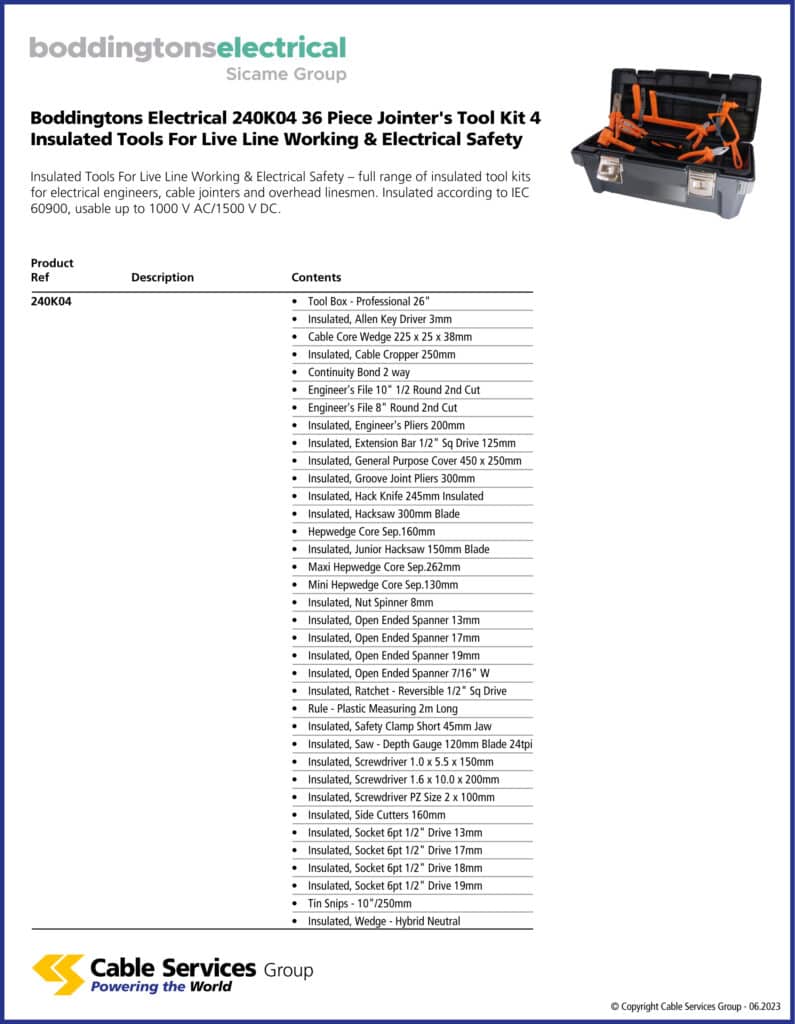 Boddingtons Electrical 240K04 36 Piece Jointer's Tool Kit 4 - Insulated ...