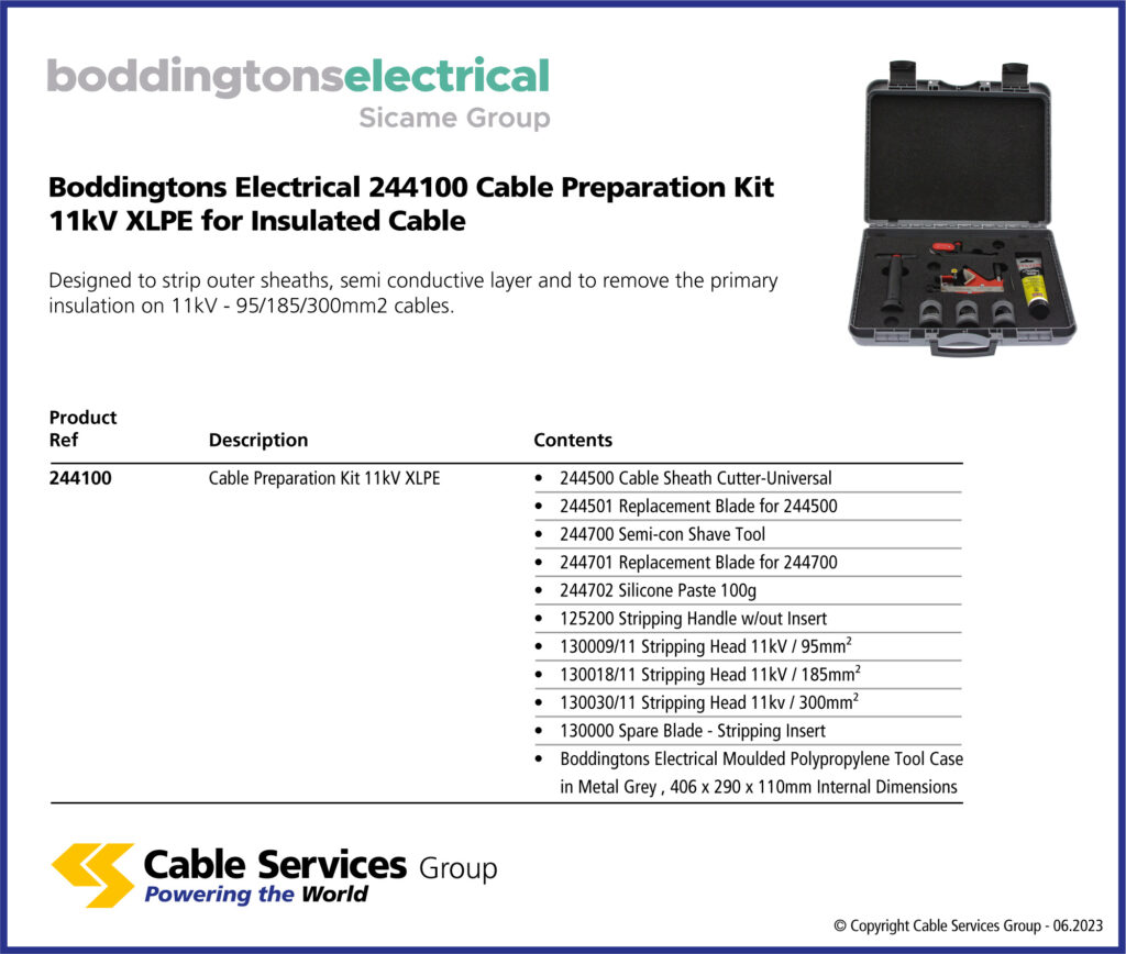 Boddingtons Electrical 244100 Cable Preparation Kit 11kV XLPE for Insulated Cable - Cable Services