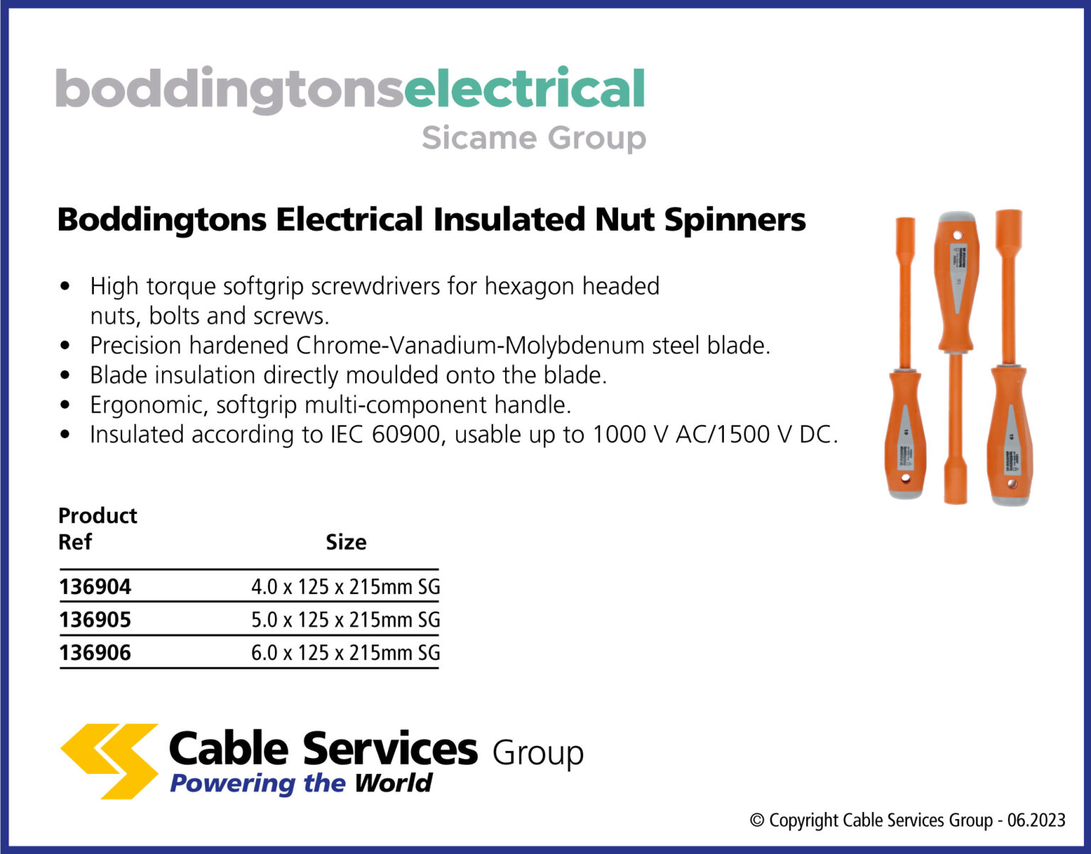 Boddingtons Electrical Insulated Nut Spinners - Cable Services