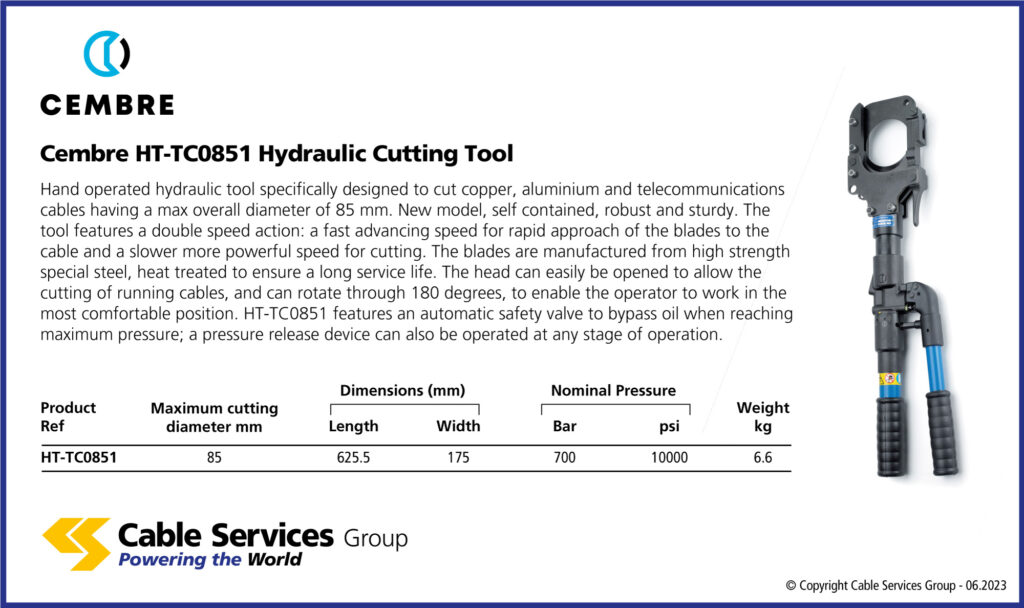 Cembre HT-TC0851 Hydraulic Cutting Tool - Cable Services