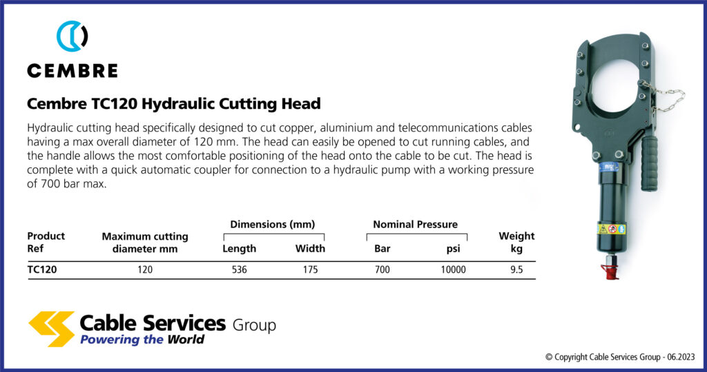 Cembre TC120 Hydraulic Cutting Head - Cable Services