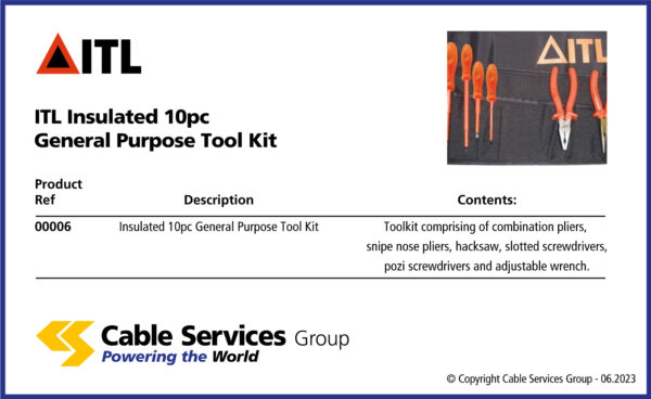 ITL Insulated 10pc General Purpose Tool Kit - Cable Services