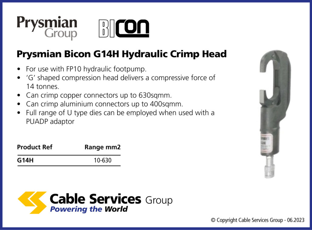 Prysmian Bicon G14H Hydraulic Crimp Head - Cable Services
